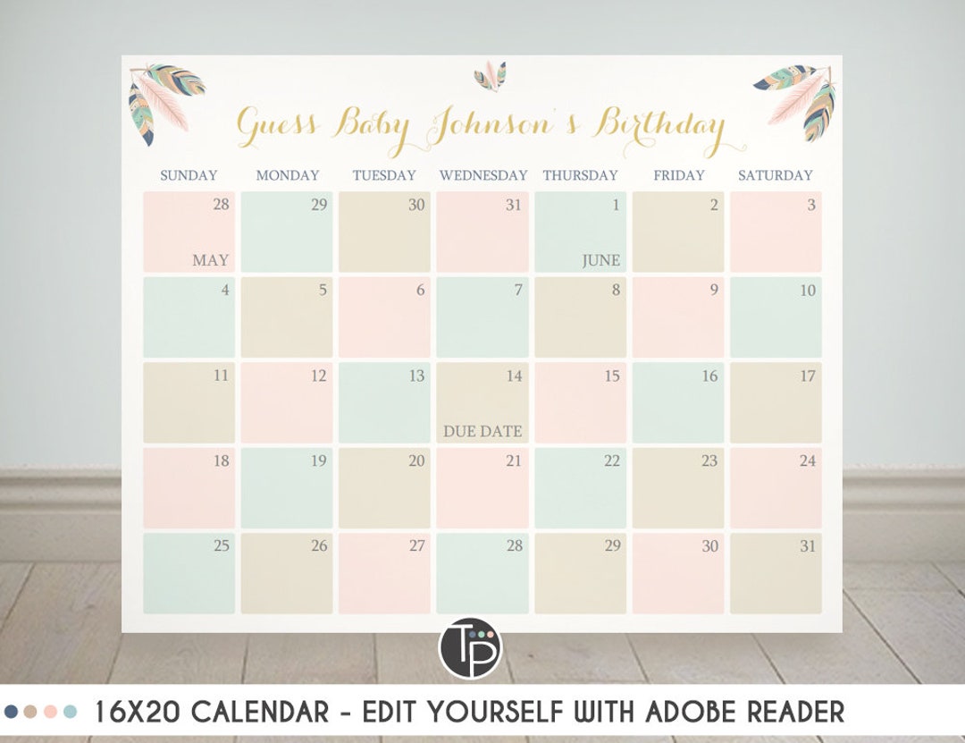Feather GUESS BABY DUE Date, Guess Babys Due Date Calendar, Tribal ...