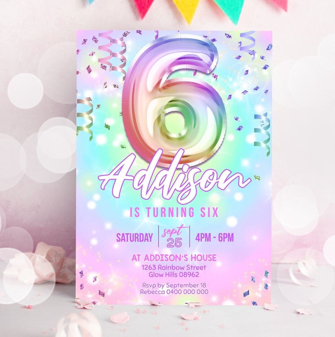 6TH BIRTHDAY Invitation Editable Foil Balloon 6th Birthday Invite ...
