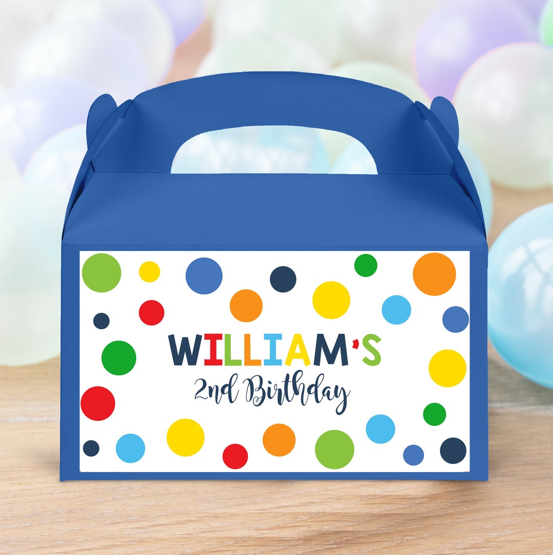 Two Much Fun Gable Box Favor Label One is Fun Label Gift Box Polka Dots ...