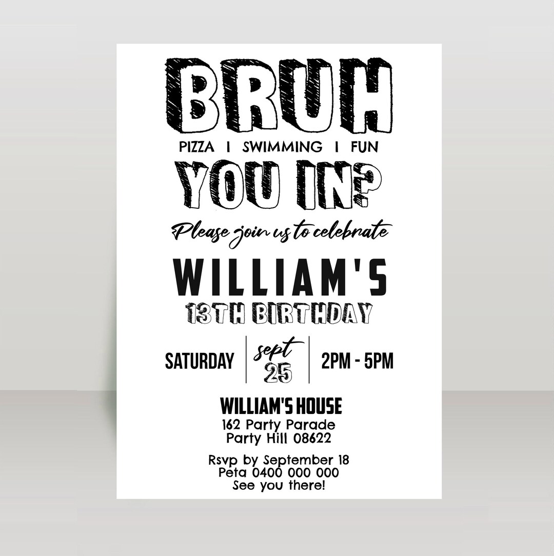 Bruh You in Pool Party Invitation: Editable Teen Invite (digital ...