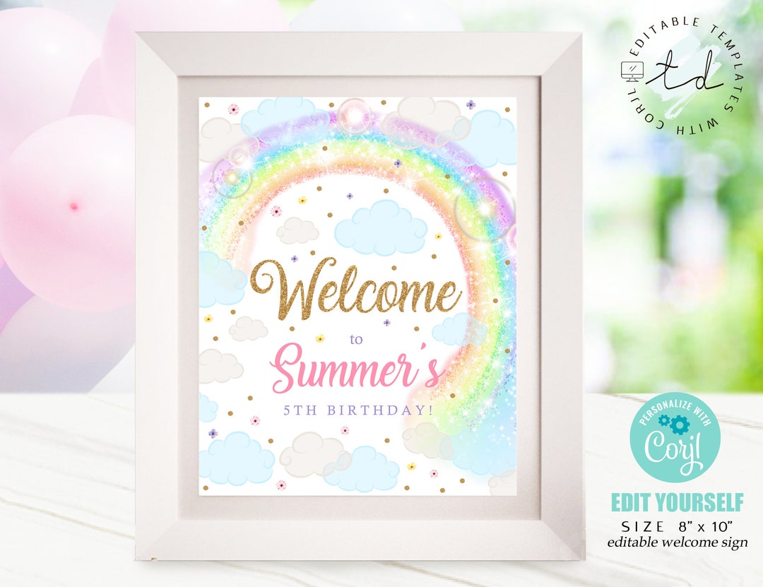 RAINBOW CLOUDS WELCOME Sign Instant Download Sign Rainbow Welcome Sign ...