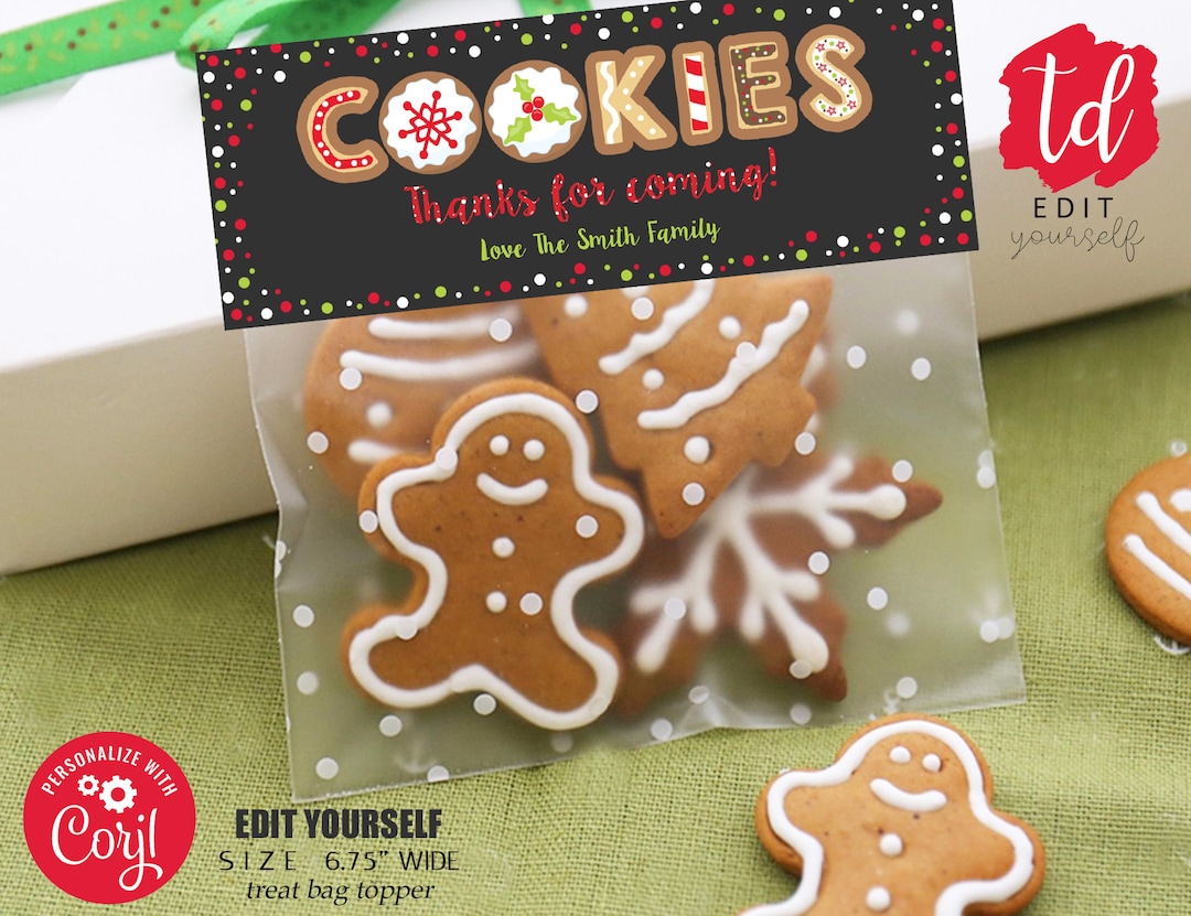 Christmas Cookie Bag Topper | Sandwich Bag Party Favors | Editable ...