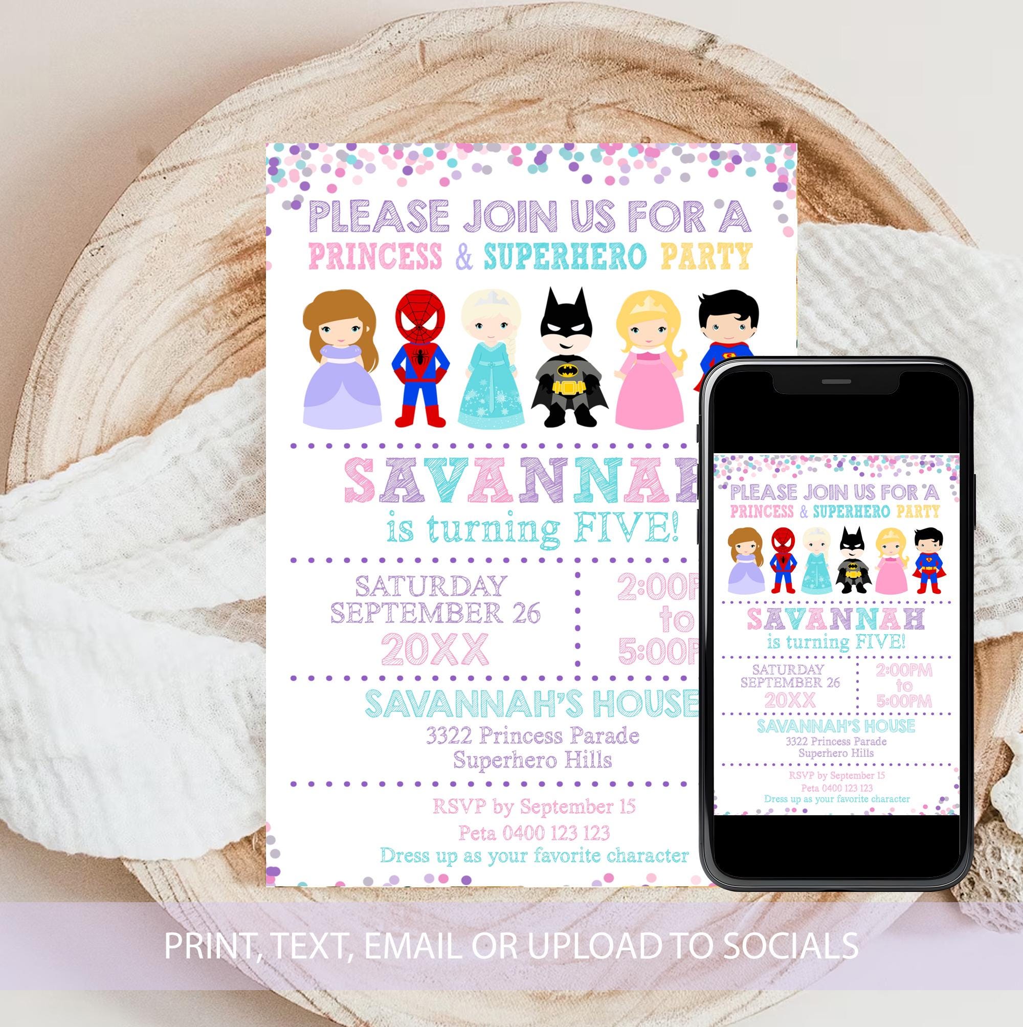 Princess Superhero Birthday Invitation: Editable Party Template ...