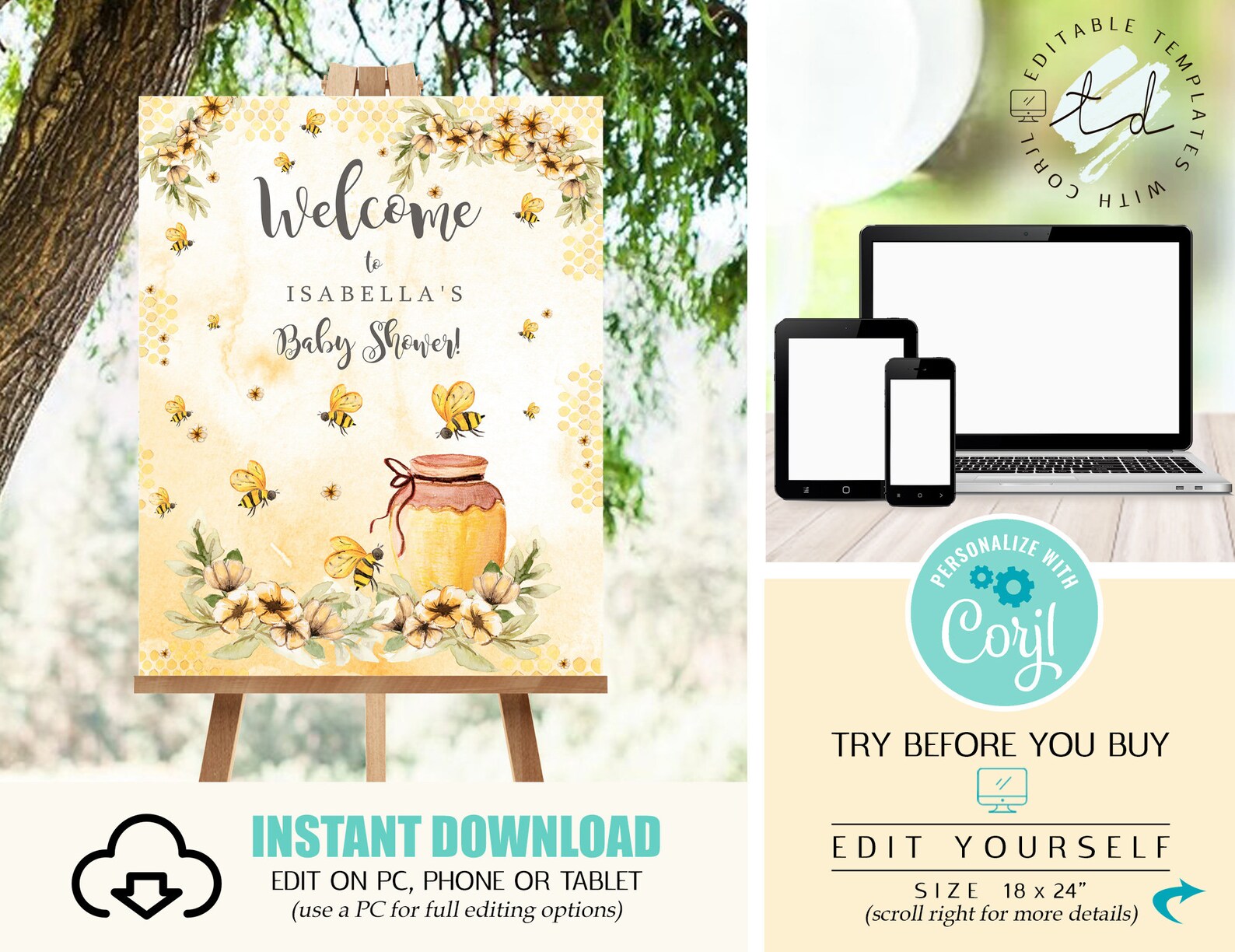 BEE WELCOME SIGN Instant Download Welcome Sign Bee Baby Shower | Etsy ...