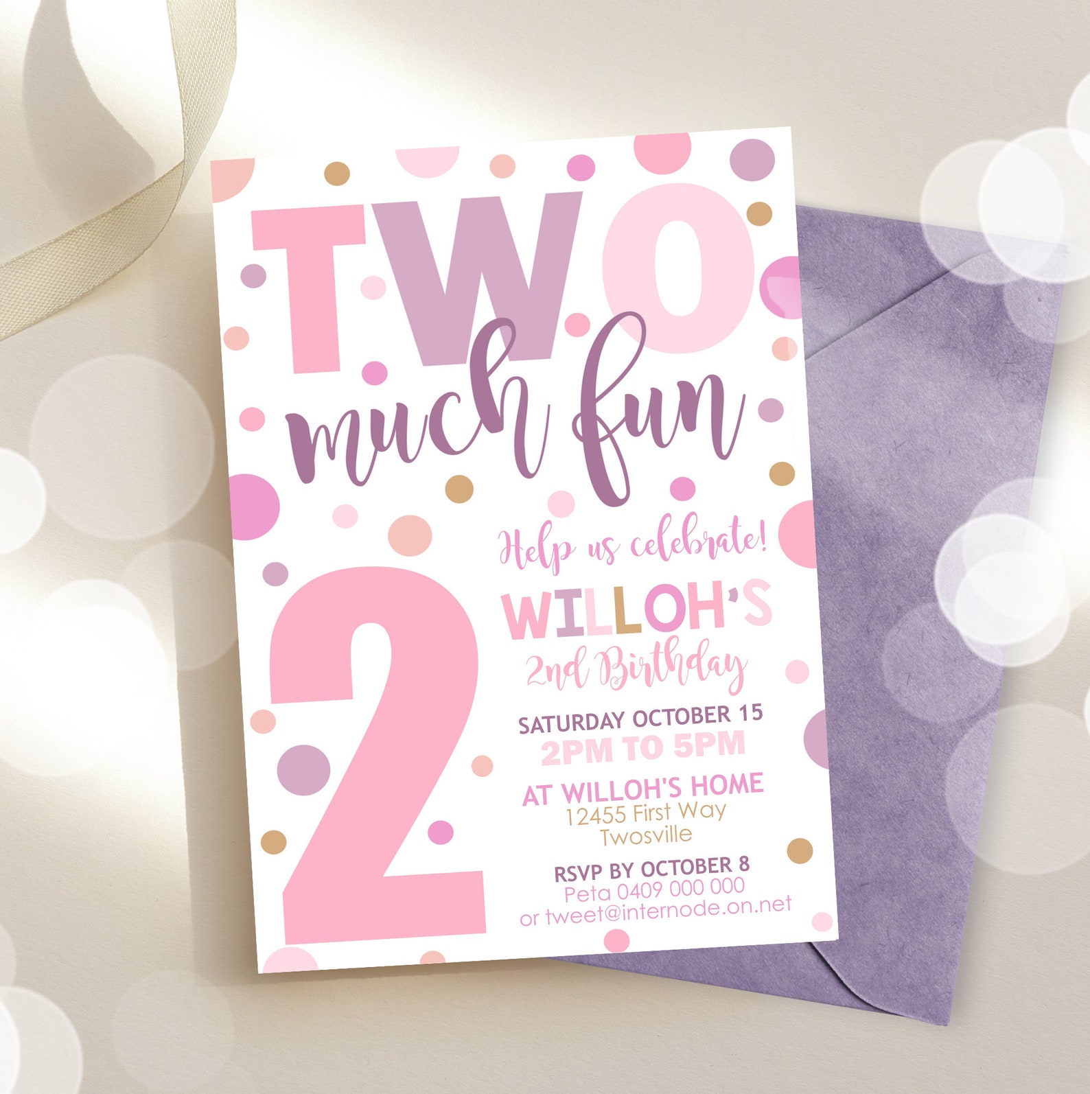 TWO MUCH FUN Birthday Invitation Editable Confetti 2nd Birthday ...