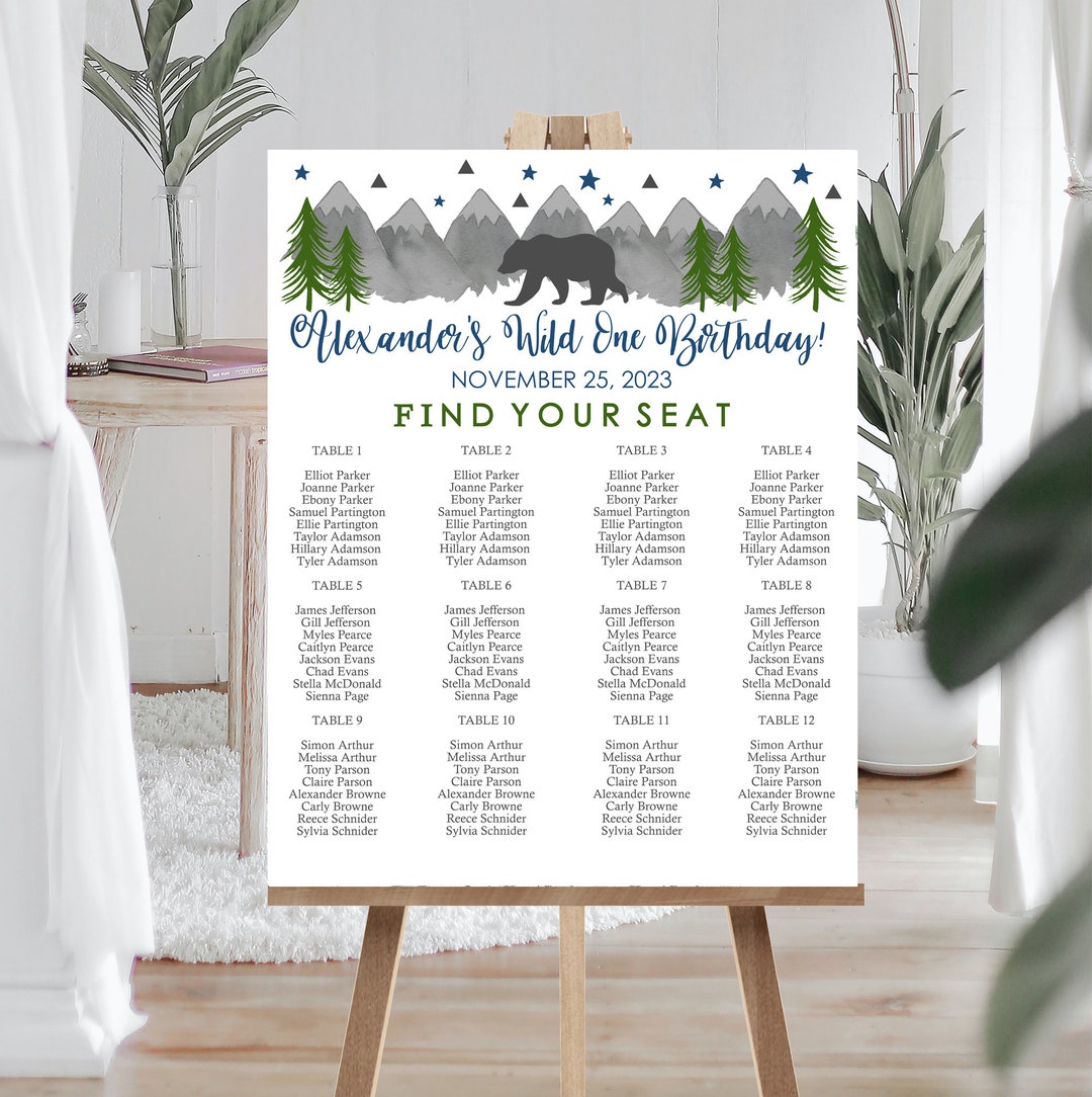 Adventure BEAR SEATING CHART Bear Wild One Seating Chart Editable Find ...