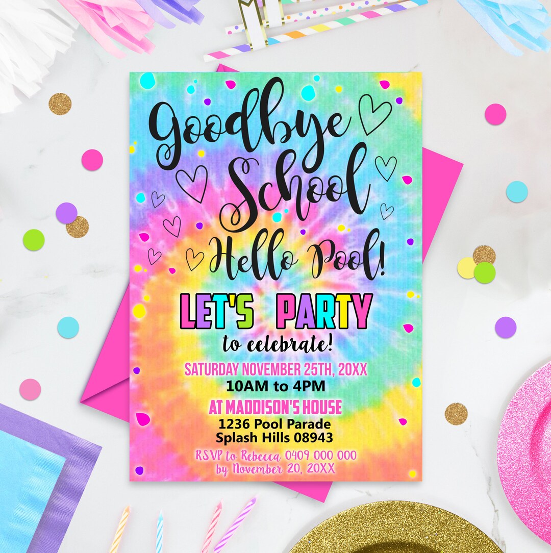 END OF SCHOOL Party Editable Schools Out Pool Party Invitation Goodbye ...