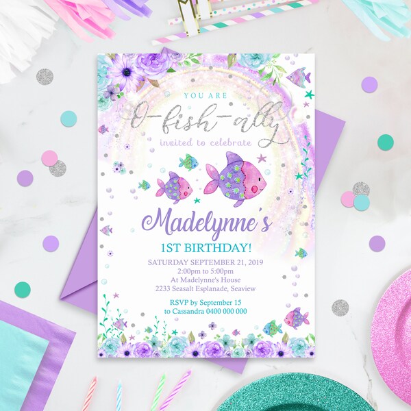 Printed Fish Birthday Party Invitation - Etsy