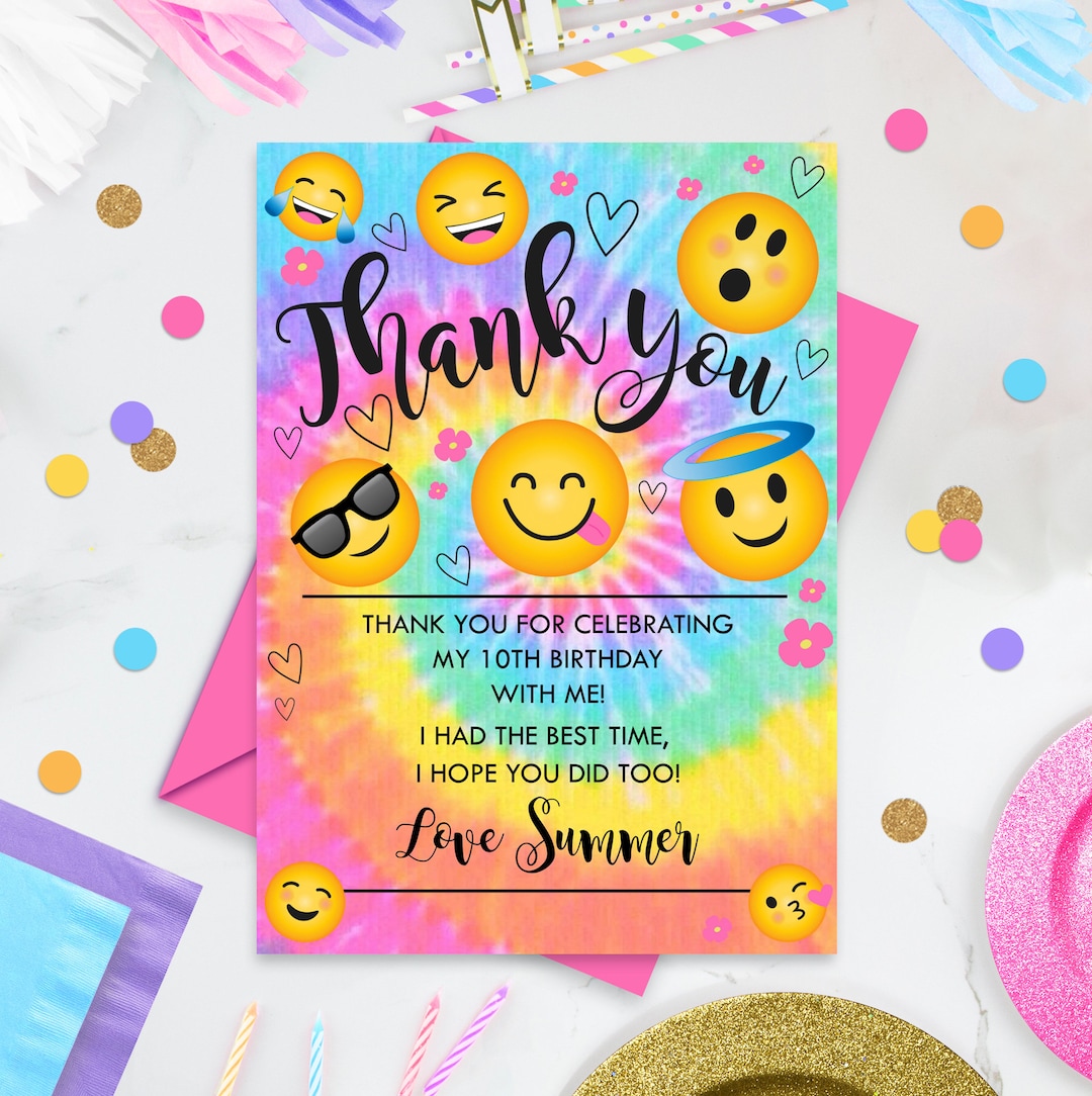 EMOJI THANK YOU Card, Instant Download, Emoji Invitation, Emoji Party ...