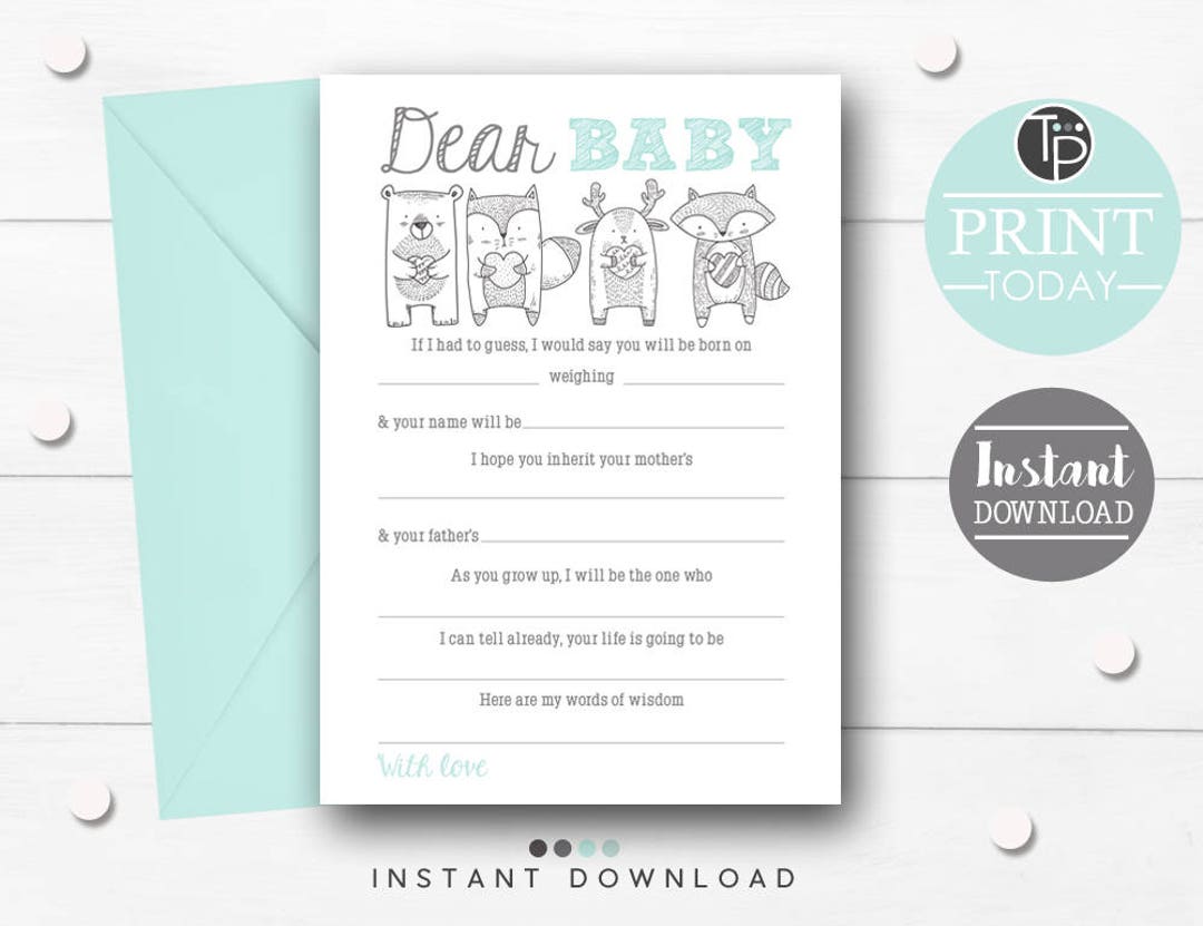 DEAR BABY CARD, Instant Download Wishes for Baby Card, Baby Shower ...