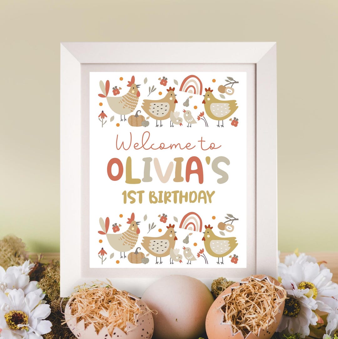 Editable CHICKEN Birthday Signs Chicken Party Sign Corjl Chicken ...