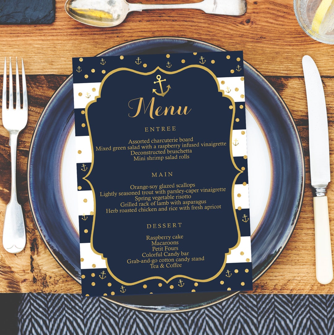 NAUTICAL MENU Editable ANCHOR Menu Printable Nautical Party Menu ...