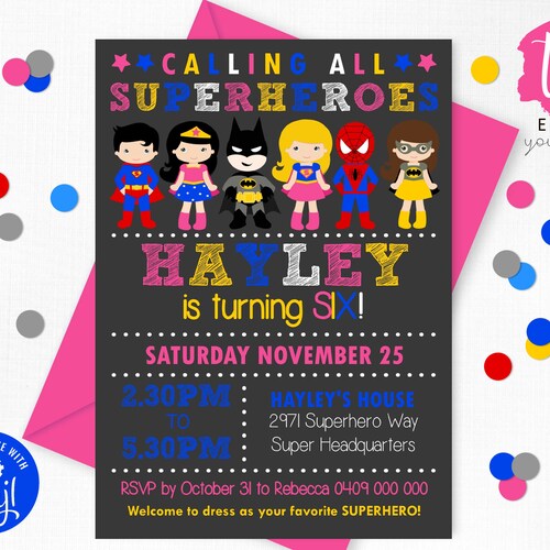 SUPERHERO PARTY Invitation Instant Download Superhero Girl - Etsy