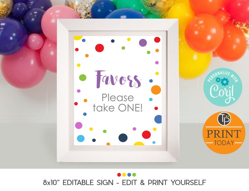 Rainbow Confetti Signs Editable Party Signs Corjl Confetti - Etsy