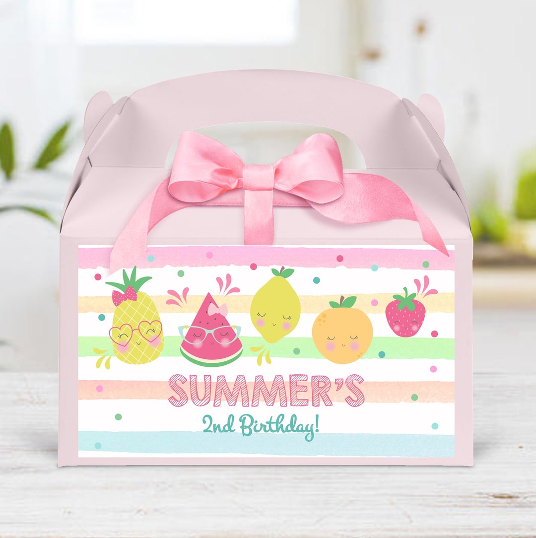 Editable Tutti Frutti Gable Box Favor Label Sweet One Label for Gift ...