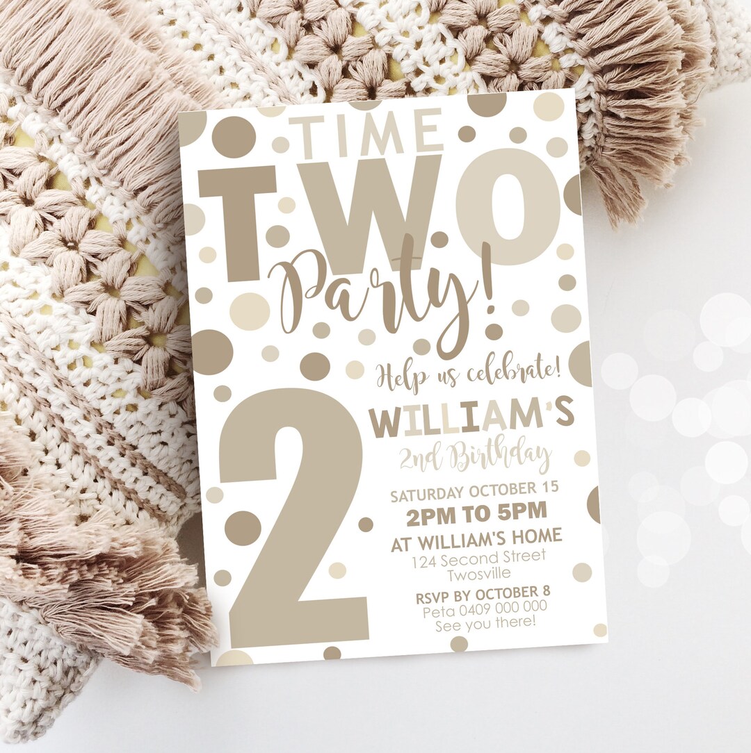 Time TWO Party Birthday Invitation Editable Confetti 2nd Birthday ...