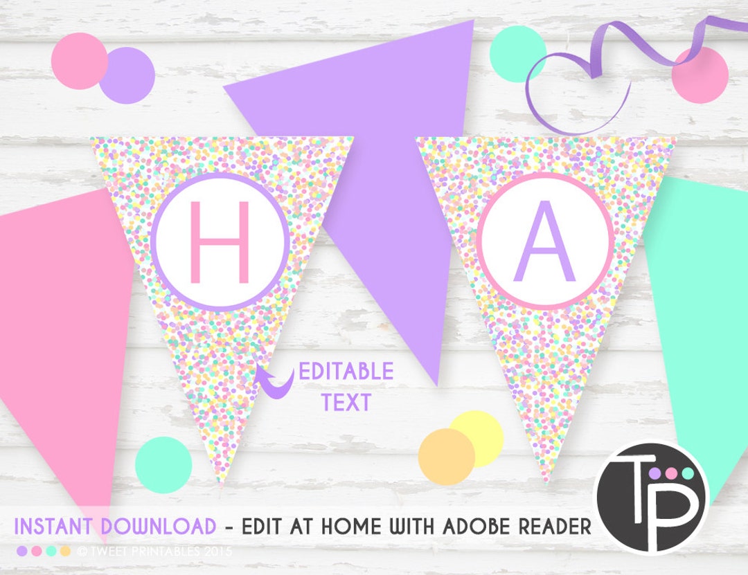CONFETTI PARTY FLAGS, Confetti Bunting, Confetti Bunting Flags, Instant ...