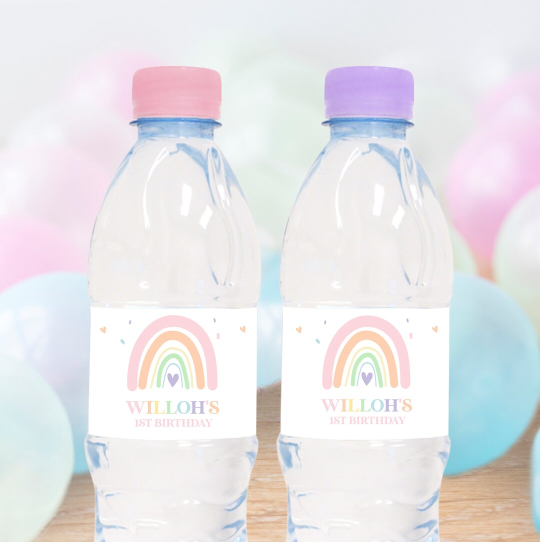 Rainbow Water Bottle Labels: Pastel Party Decor (editable Digital ...