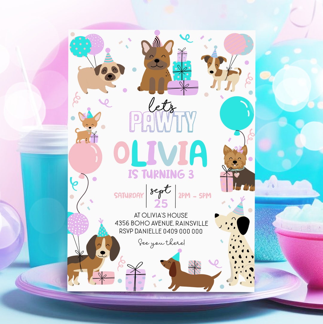 Dog Invitation Editable Puppy Party Invitation Printable Dog Pawty ...