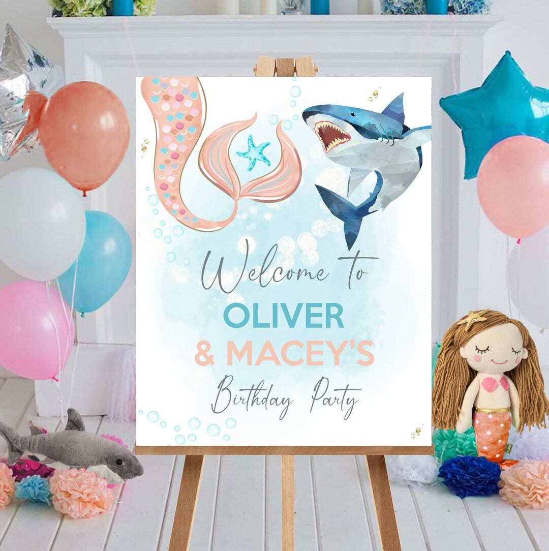 MERMAID SHARK Welcome Sign Instant Download 16 X 20 Mermaid Shark Party ...