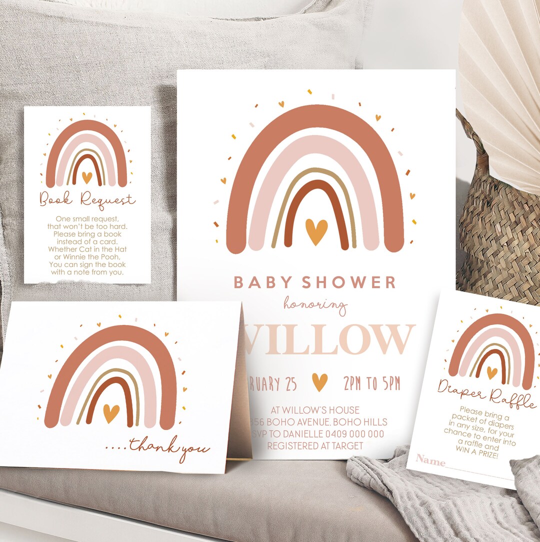 BOHO RAINBOW Baby Shower Invitation Package Modern Rainbow Baby Shower ...