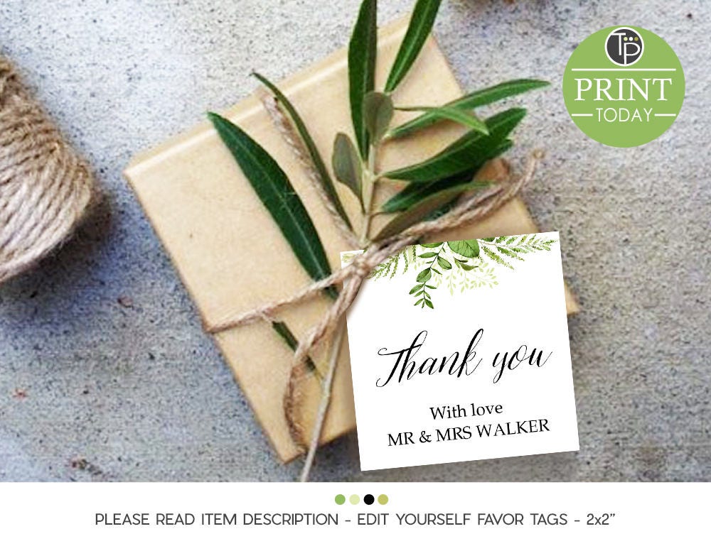 Greenery Wedding Favor Tag Leaves Gift Tags Bridal Shower | Etsy