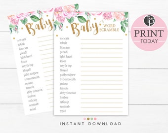 Pink Silver Baby Shower Games Baby Word Scramble Game - Etsy