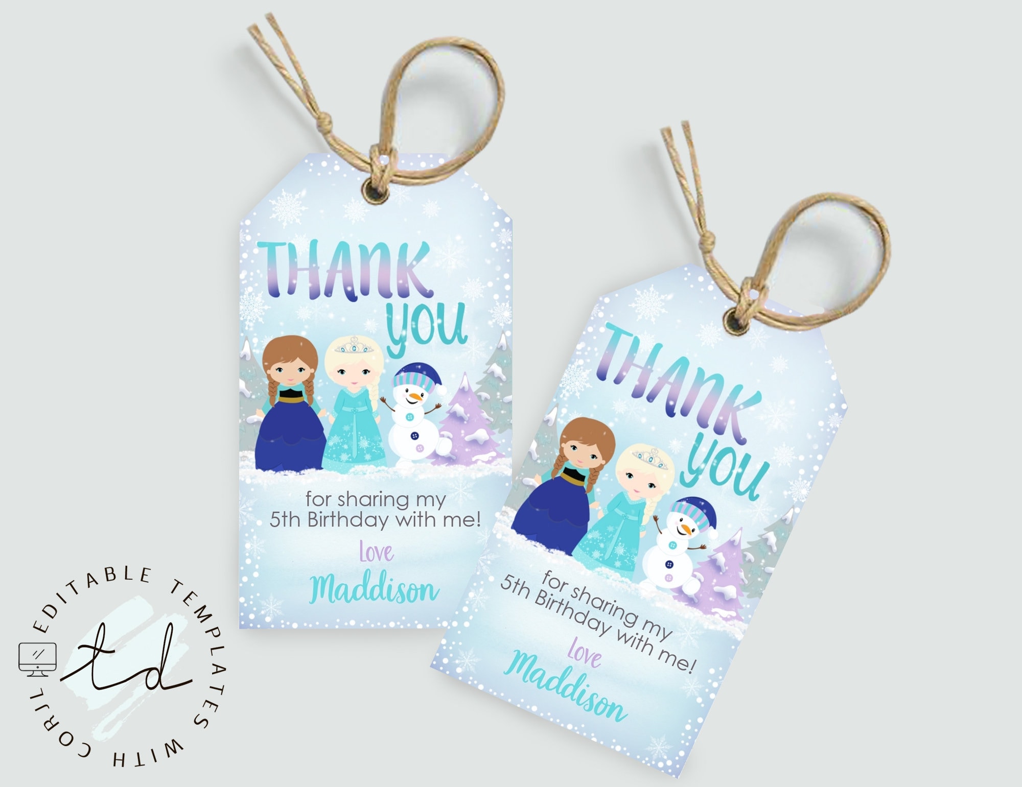 Editable Winter Princess Favor Tag: Frozen Party Decor (digital ...