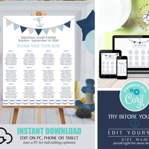 Nautical SEATING CHART Instant DOWNLOAD 16 X 20 Seating Sign - Etsy