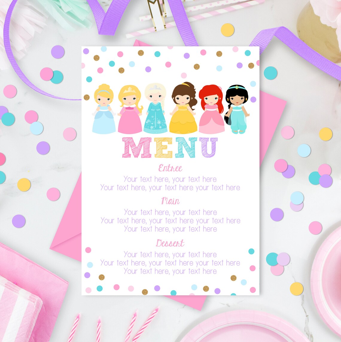 PRINCESS MENU Editable Princess Menu Princess Birthday Party - Etsy UK