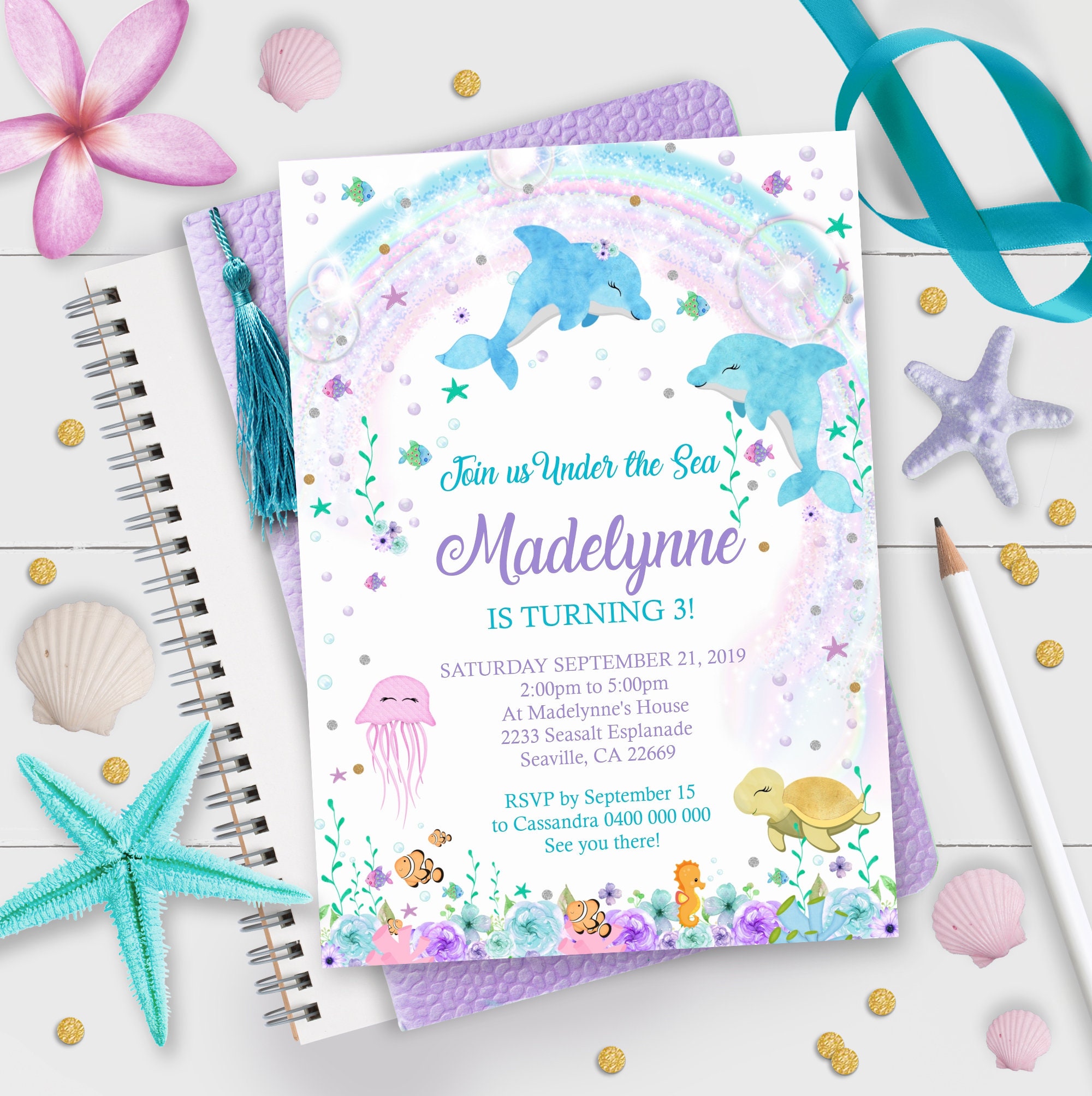 DOLPHIN Invitation Girl Dolphin Invitation Download Dolphin | Etsy ...