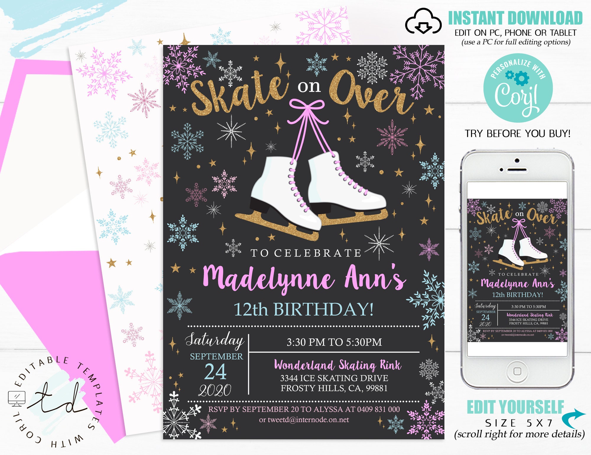 ICE SKATING Party Invitation Instant Download Ice Skating - Etsy