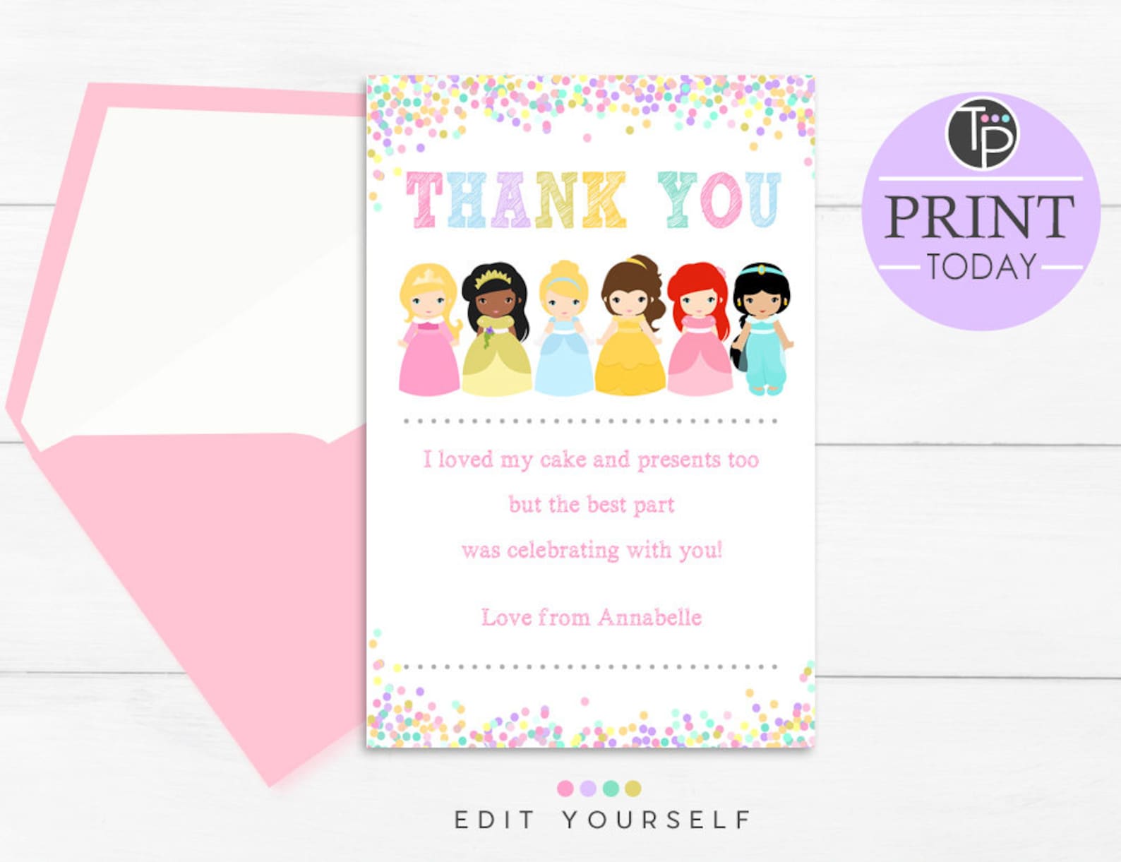 PRINCESS Thank You Card Princess Thank You Editable Princess | Etsy