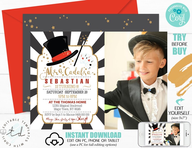 MAGIC PARTY Invitation With Photo Editable Magic Photo - Etsy