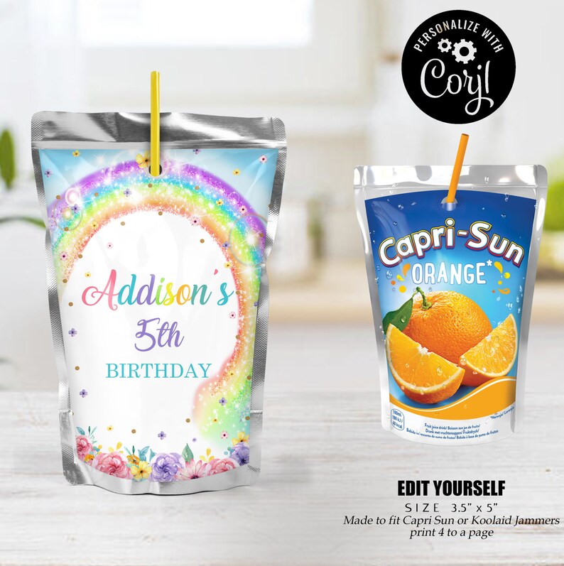 Rainbow Caprisun Label Printable Rainbow Capri Sun Label - Etsy