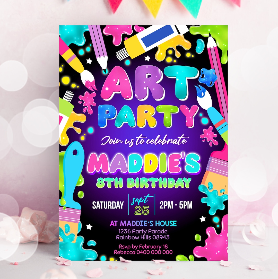 ART PARTY INVITATION Instant Download Neon Art Invitation Art and Craft ...