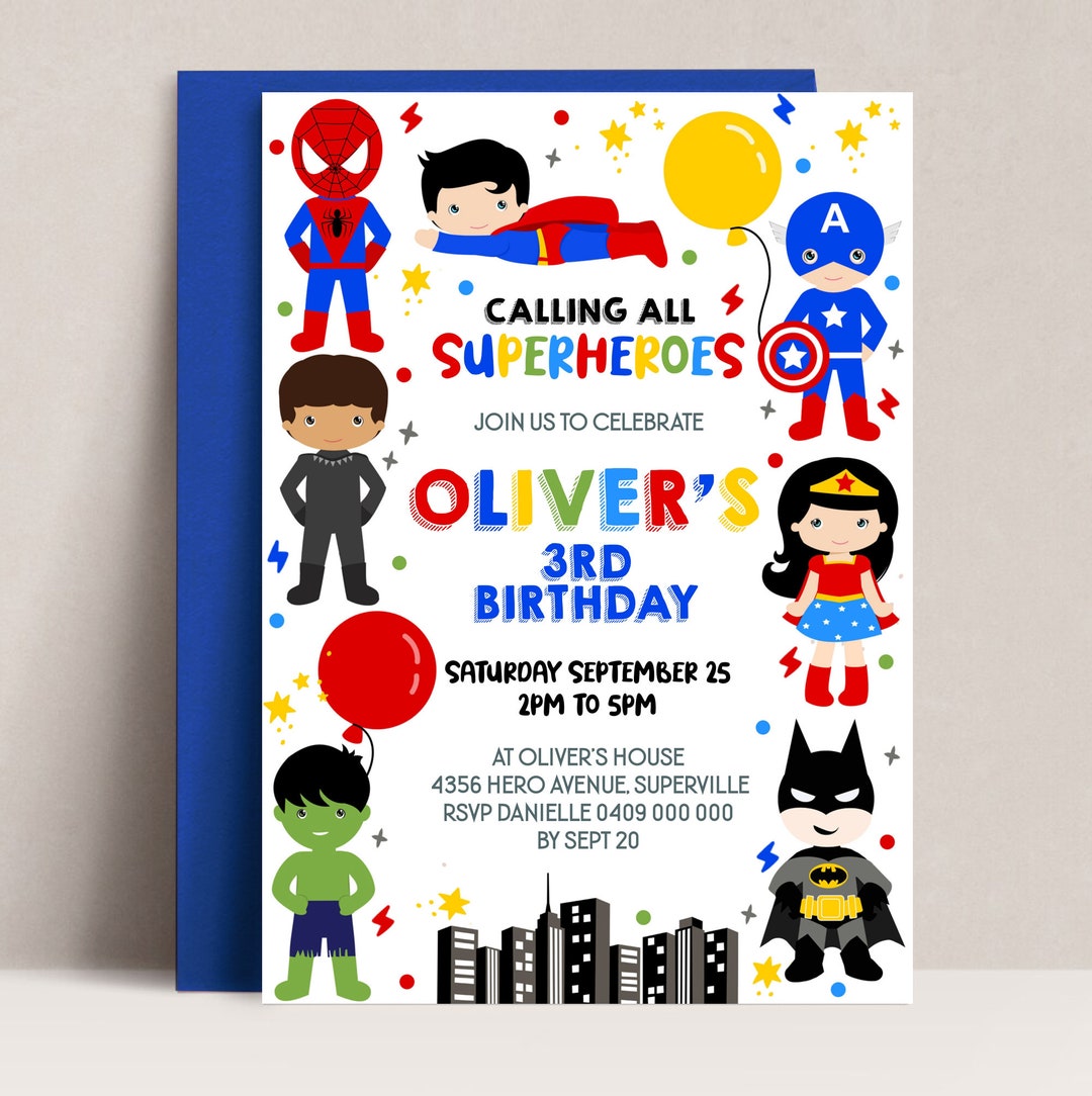SUPERHERO Party Invitation INSTANT DOWNLOAD Superhero Invitation ...