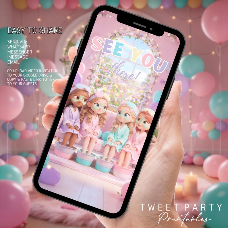 Spa Party Video Photo Invitation: Animated Mixed Race Pamper Birthday ...