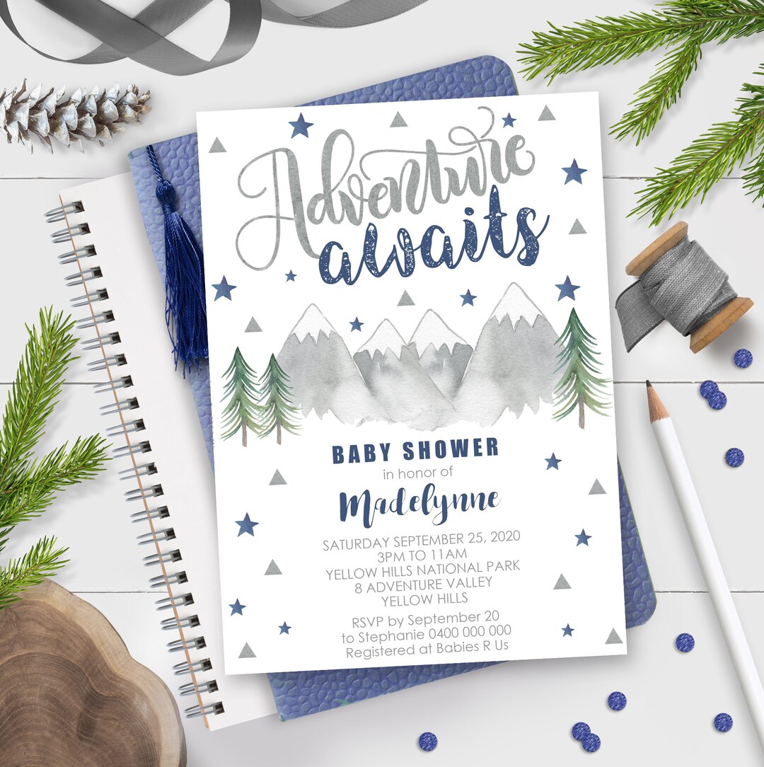 Adventure Awaits Baby Shower Invitation Navy Adventure Invitation ...