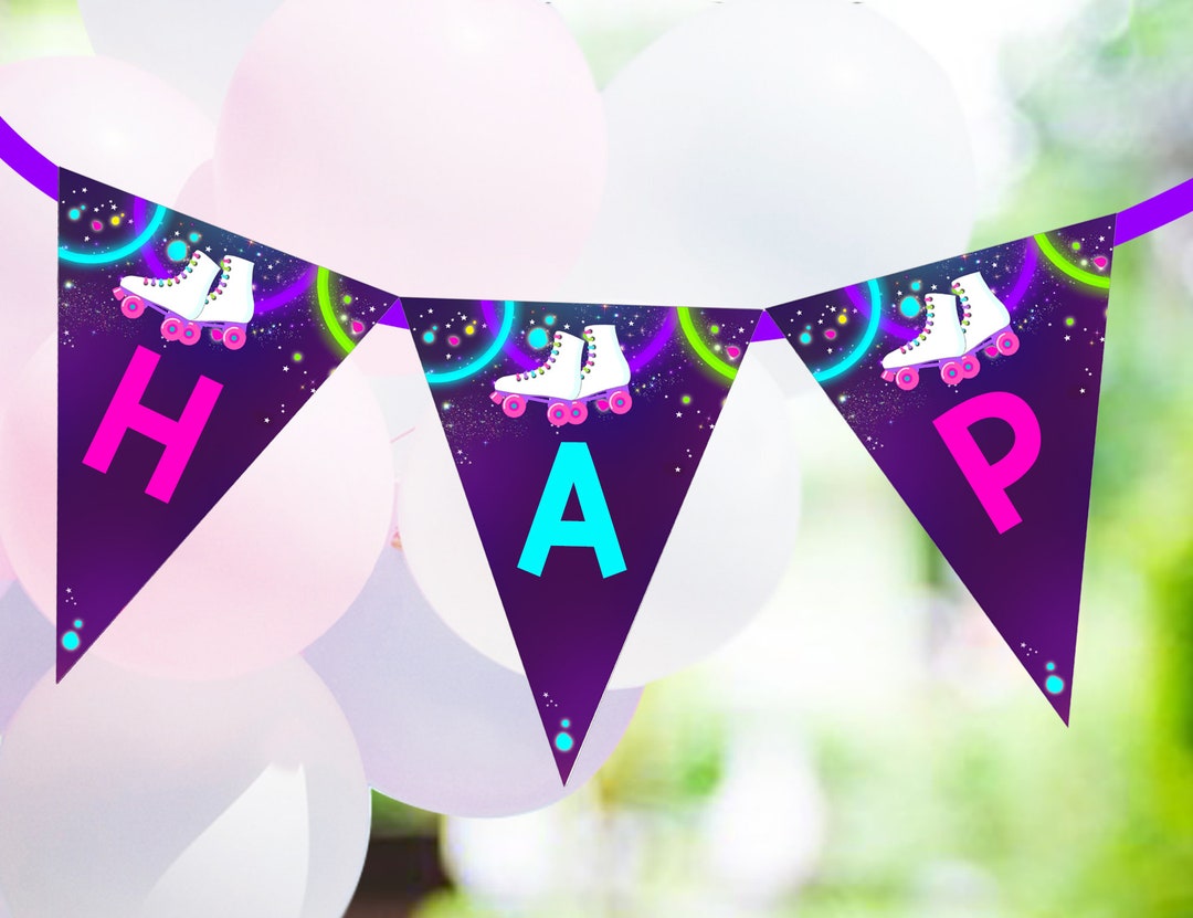 ROLLER SKATE BANNER Editable Glow Skate Party Flag Birthday - Etsy