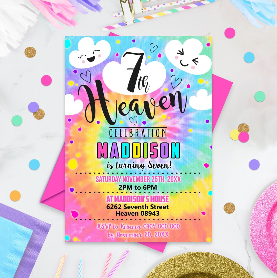 7th Heaven RAINBOW INVITATION Editable Rainbow Clouds 7th Birthday ...