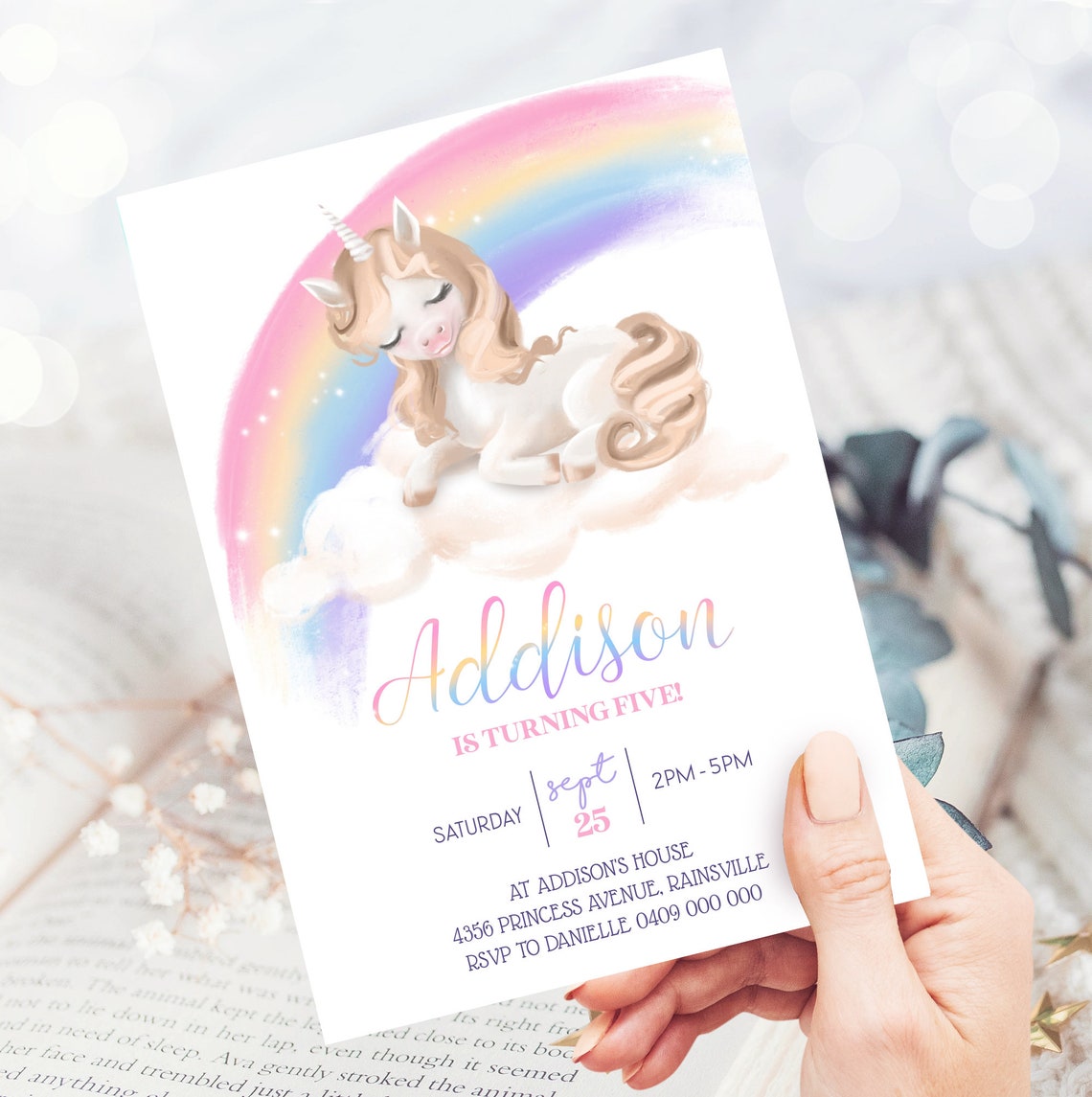 RAINBOW UNICORN INVITATION Instant Download Unicorn Invitation - Etsy