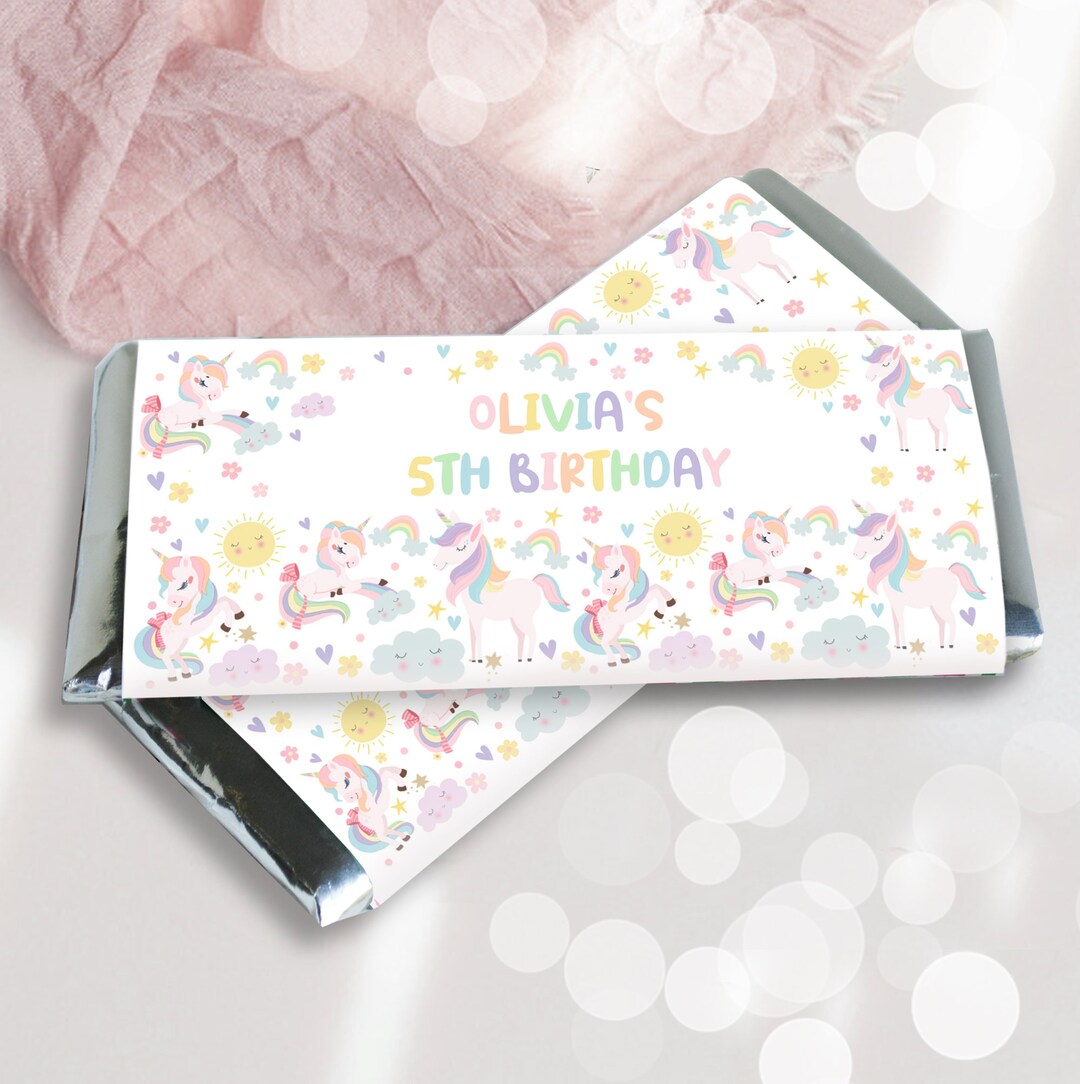 Rainbow Unicorn Candy Bar Wrappers: Editable Party Favors (digital ...