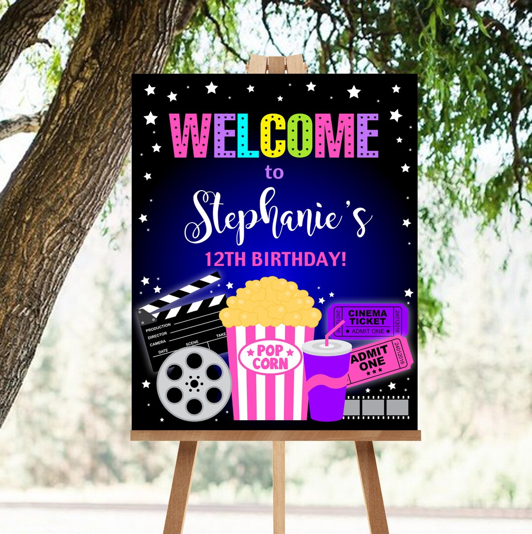 MOVIE WELCOME SIGN Welcome Sign Editable Cinema Welcome Birthday Sign ...
