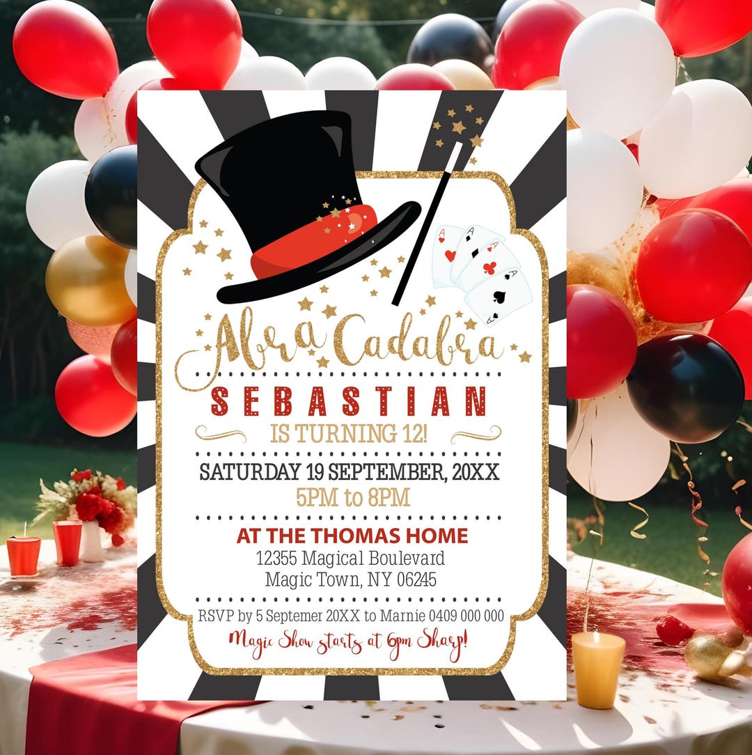 Magic Birthday Party Invitation: Editable Magician Show (digital ...