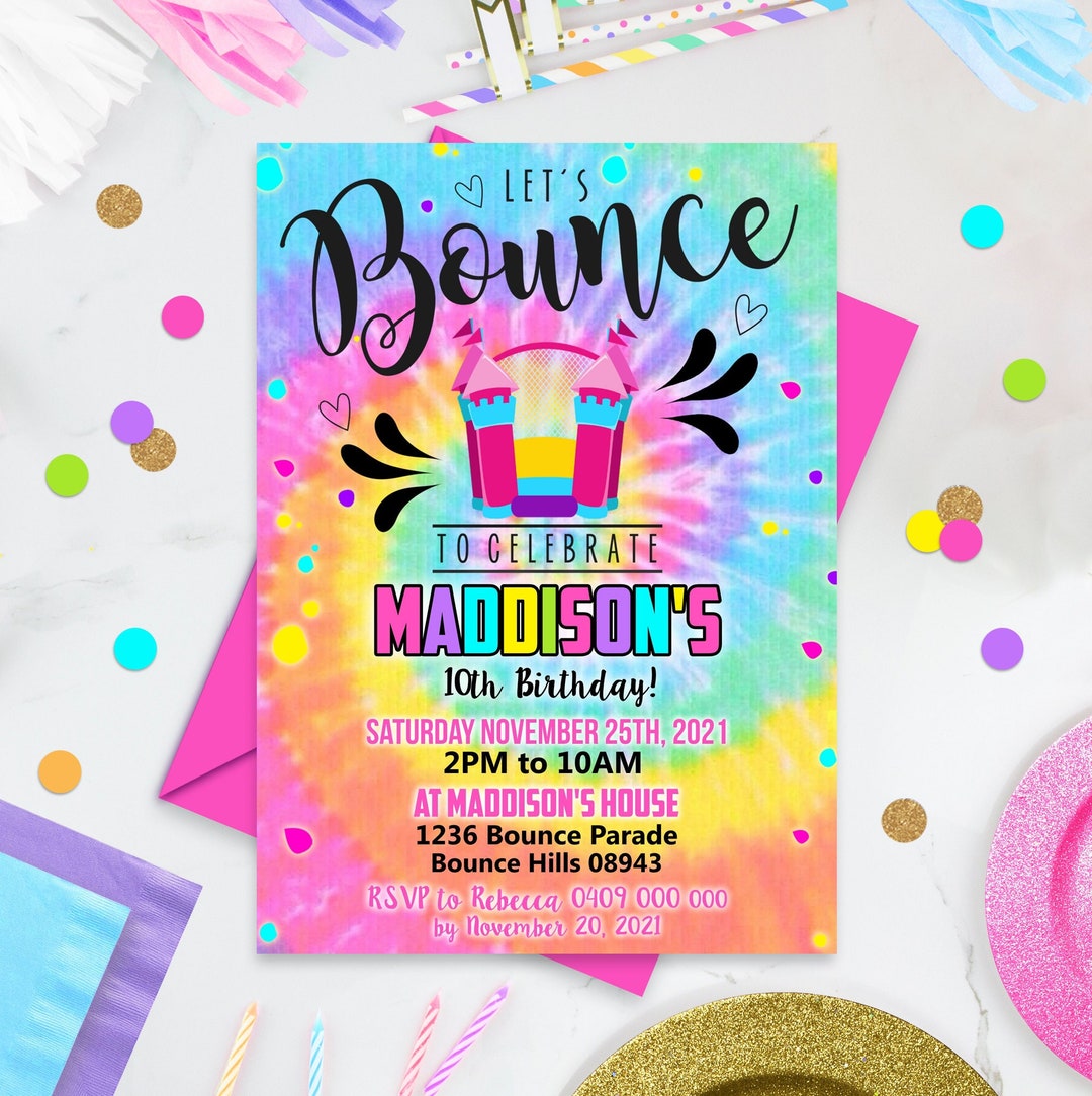 BOUNCE INVITATION Jump Birthday Invitation Bounce House Tie Dye ...