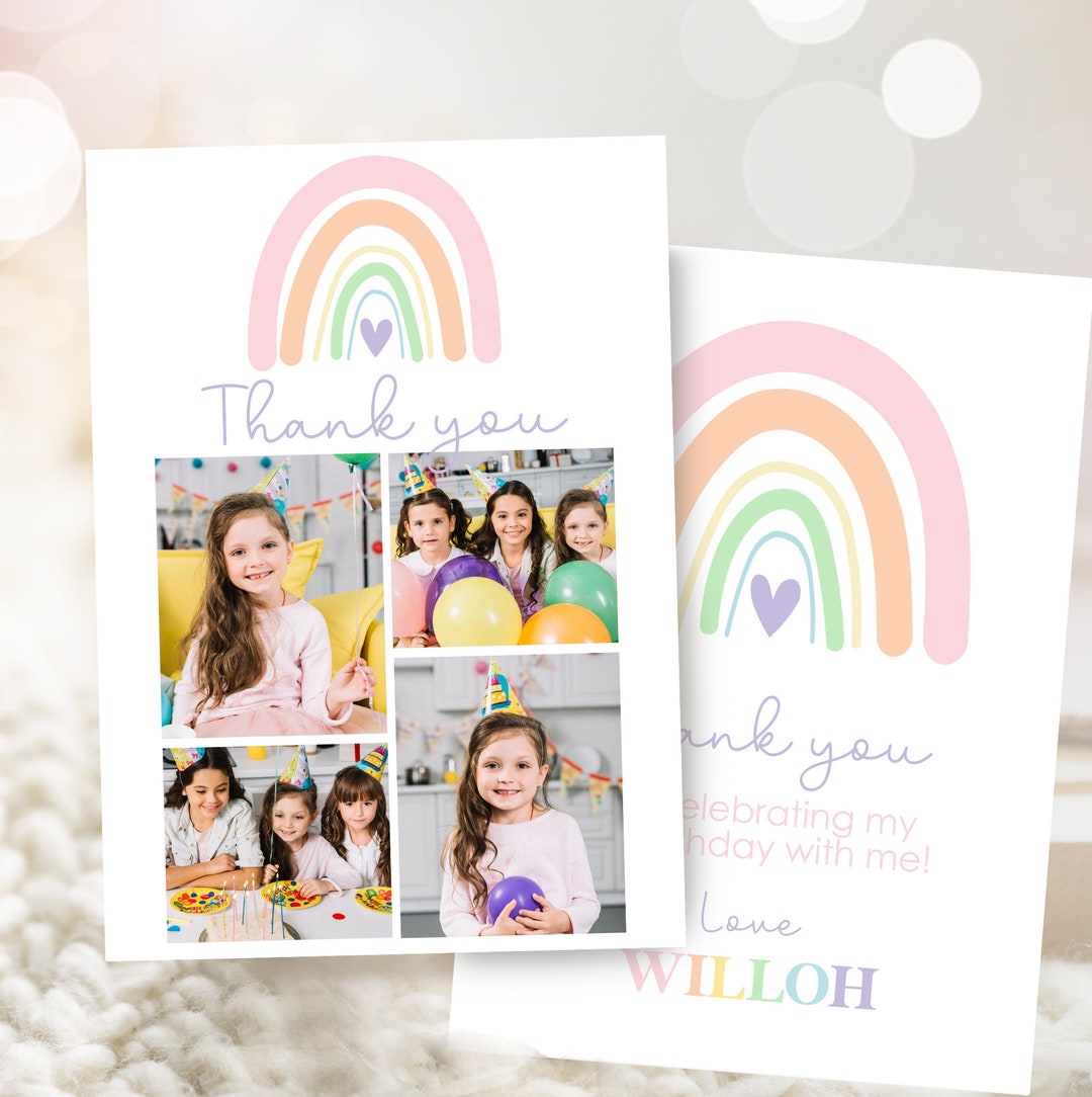 RAINBOW Photo Collage Thank You Card Rainbow Thank You Card Editable ...