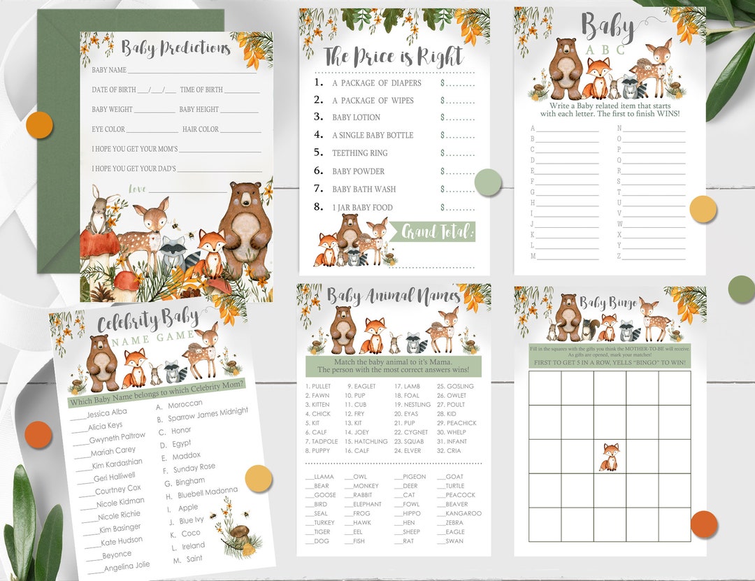 Woodland Animals Baby Shower Games Bundle (digital Download) - Etsy