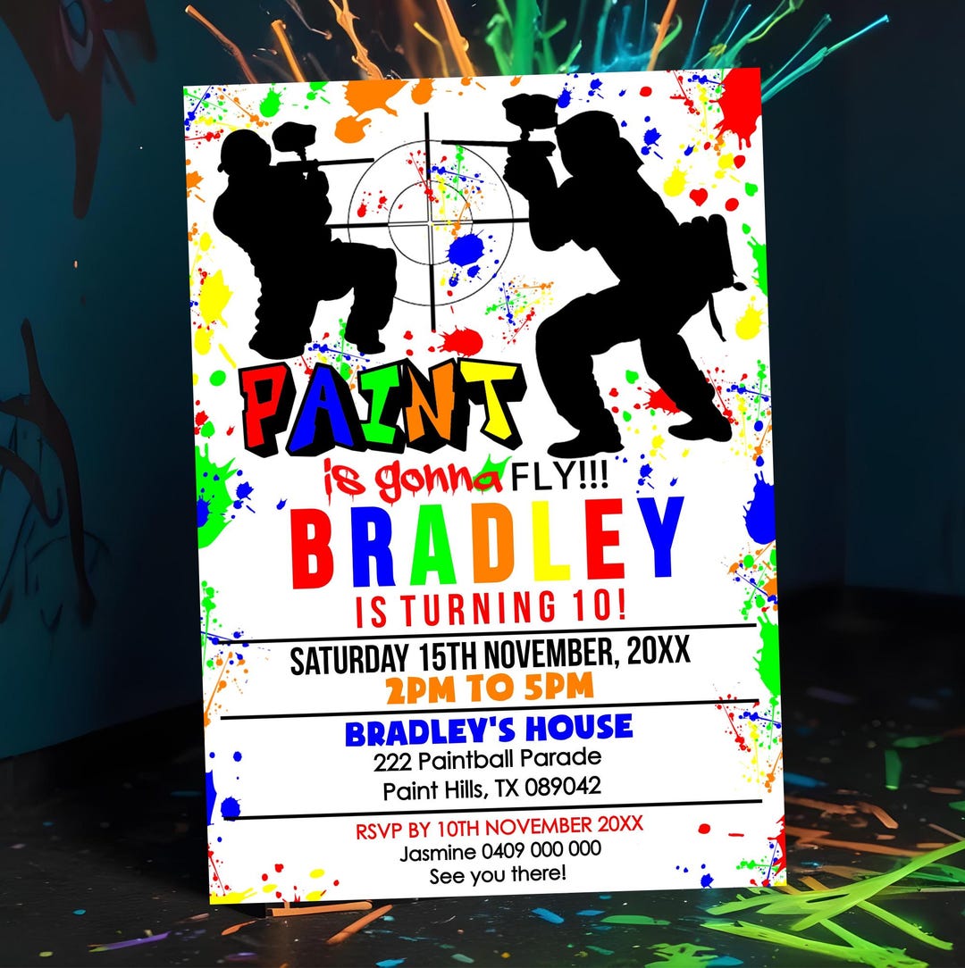 PAINTBALL INVITATION Instant Download Paintball Invitations Paintball ...