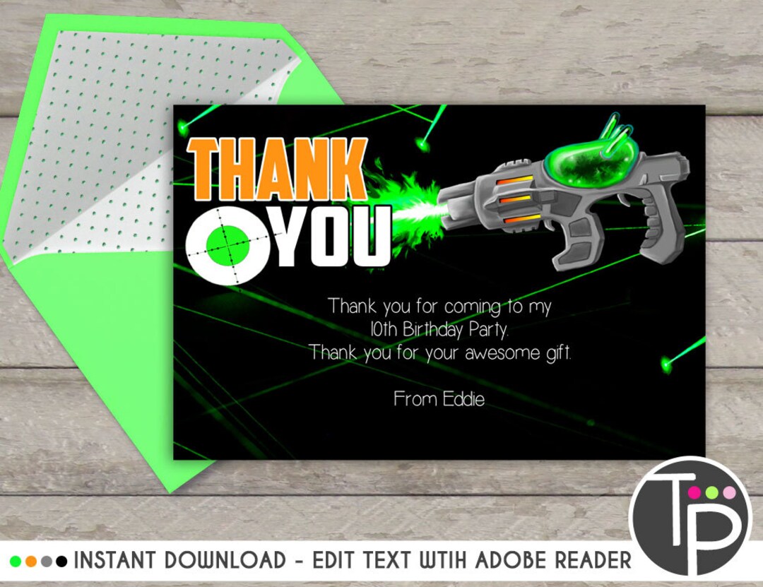 LASER TAG THANK You Card Editable Laser Tag Thank You Printable Laser ...
